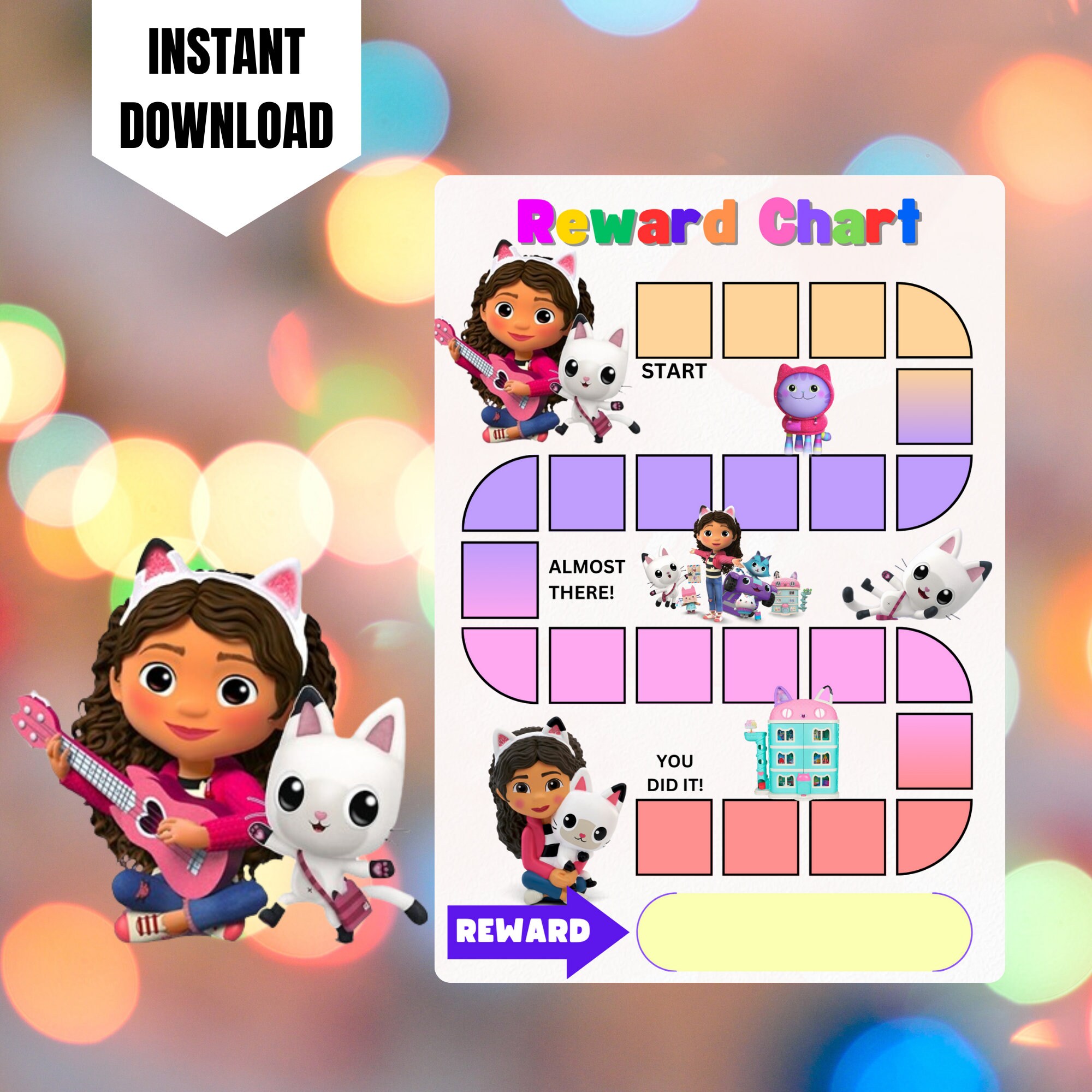 Gabby Dollhouse Reward Chart, Printable Gabby Behavior Chart, Digital ...