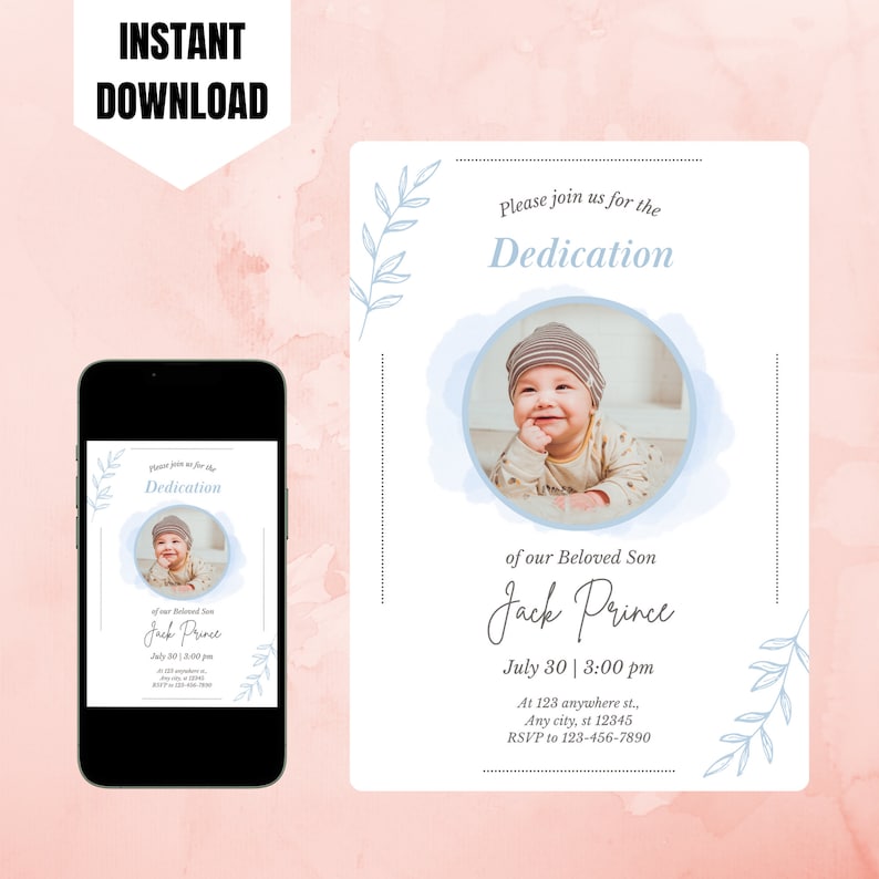Editable Baby Dedication Invitation Template - Etsy