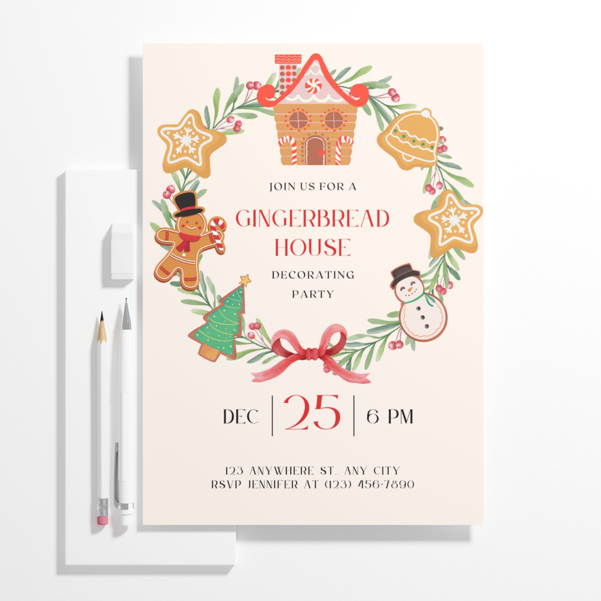 Editable Gingerbread House Invitation Printable Gingerbread - Etsy