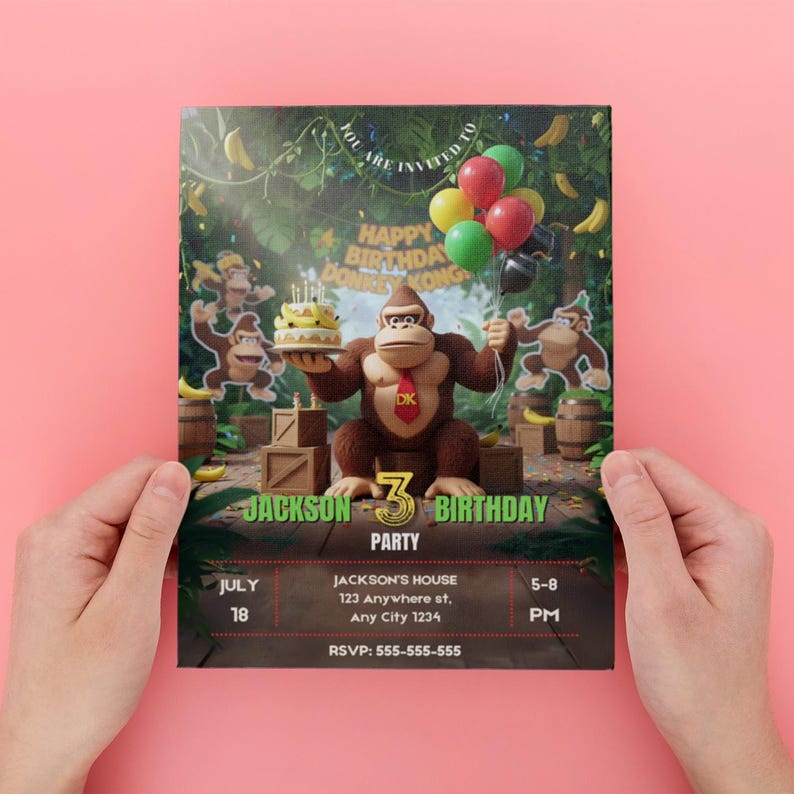 Donkey Kong Birthday Invitation | Jungle Theme Party | Canva Template ...