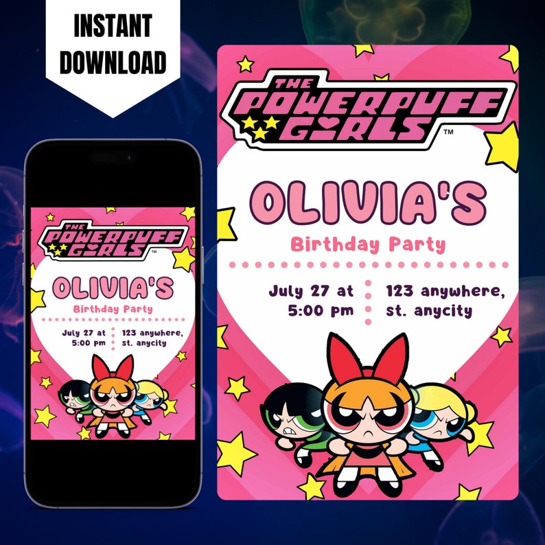 Editable Powerpuff Girls Birthday Invitation - Etsy