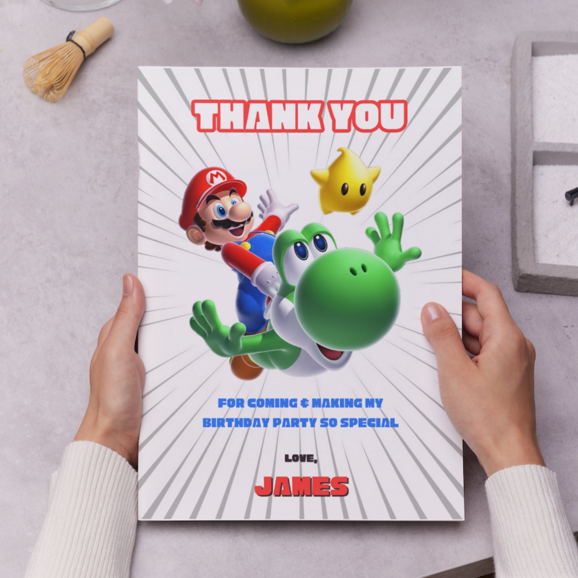 Editable Super Mario Thank You Cards Printable Super Mario Birthday Thank You Card Digital