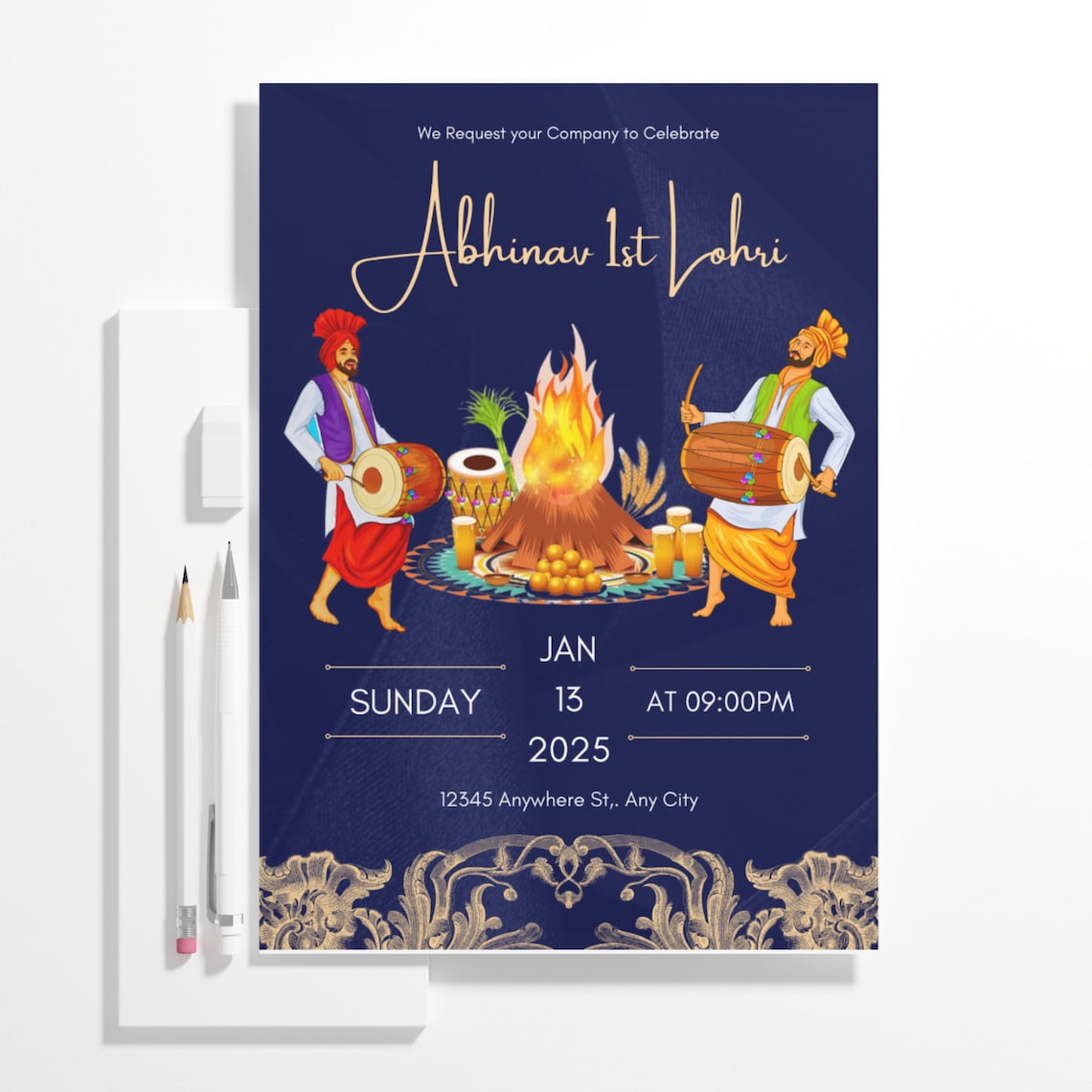 Editable Lohri Invitation, Printable First Lohri Invite, Digital Lohri ...