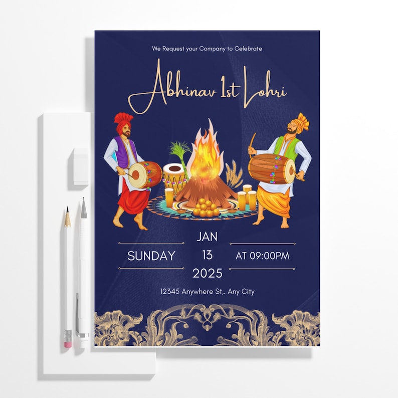 Editable Lohri Invitation, Printable First Lohri Invite, Digital Lohri ...