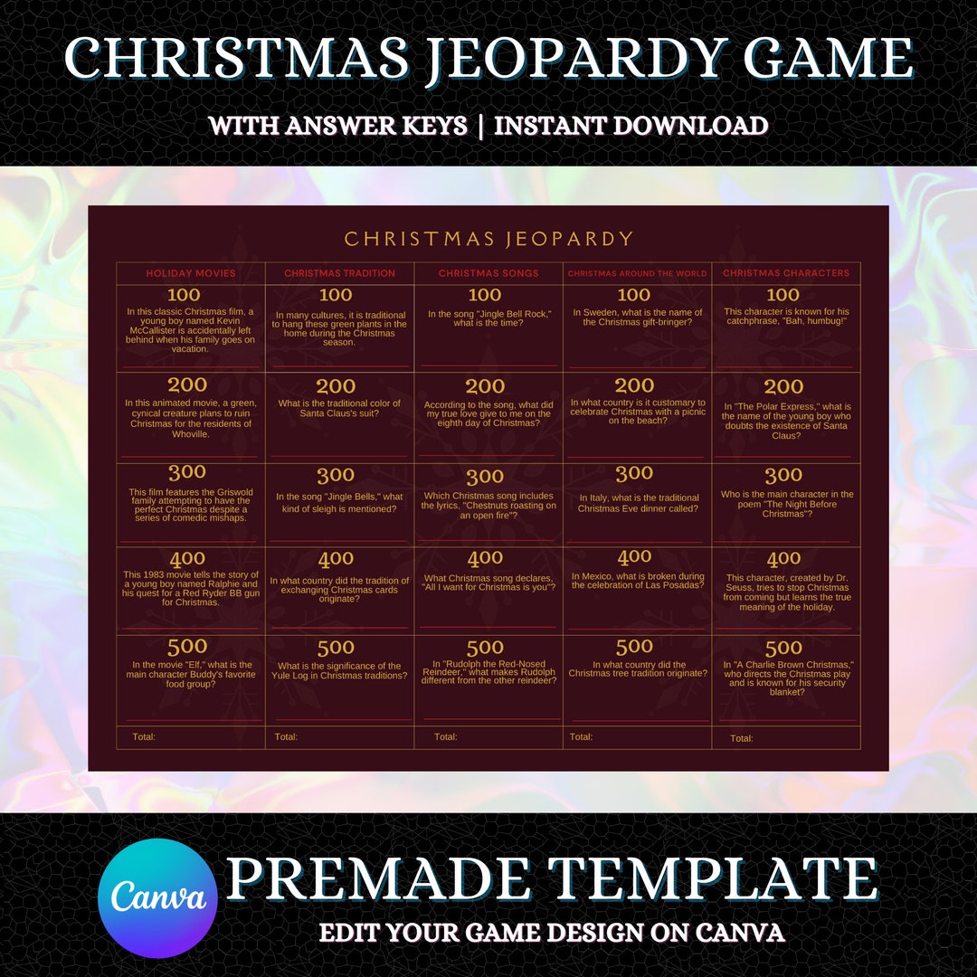 Editable Christmas Jeopardy Game Christmas Jeopardy Printable - Etsy