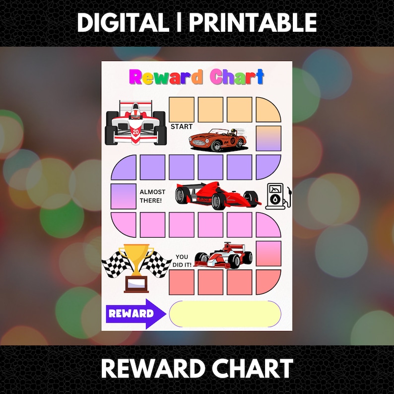Racing Car Reward Chart, Printable Cars Behavior Chart, Digital Racing ...
