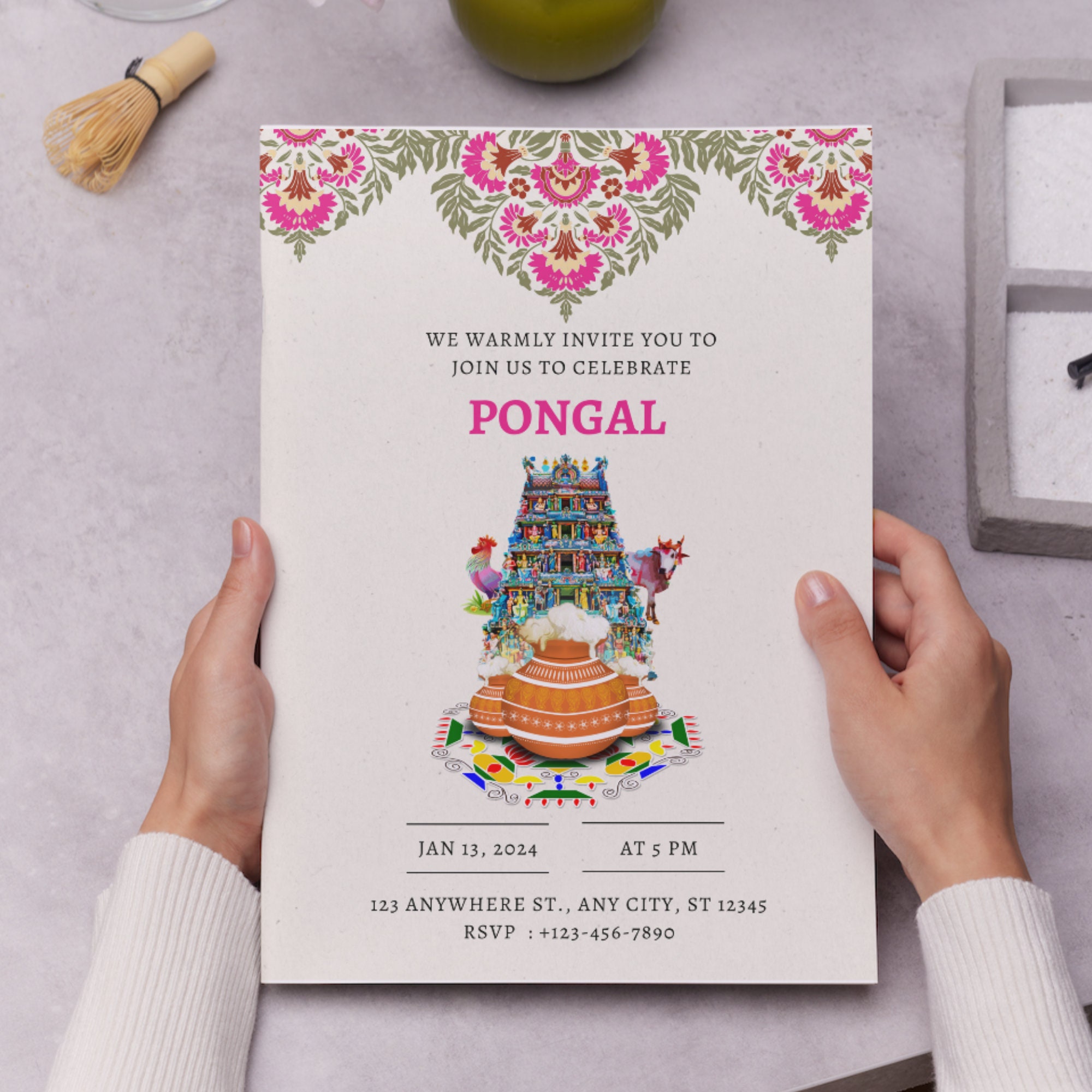Editable Pongal Invitation, Printable Pongal Celebration Invite ...