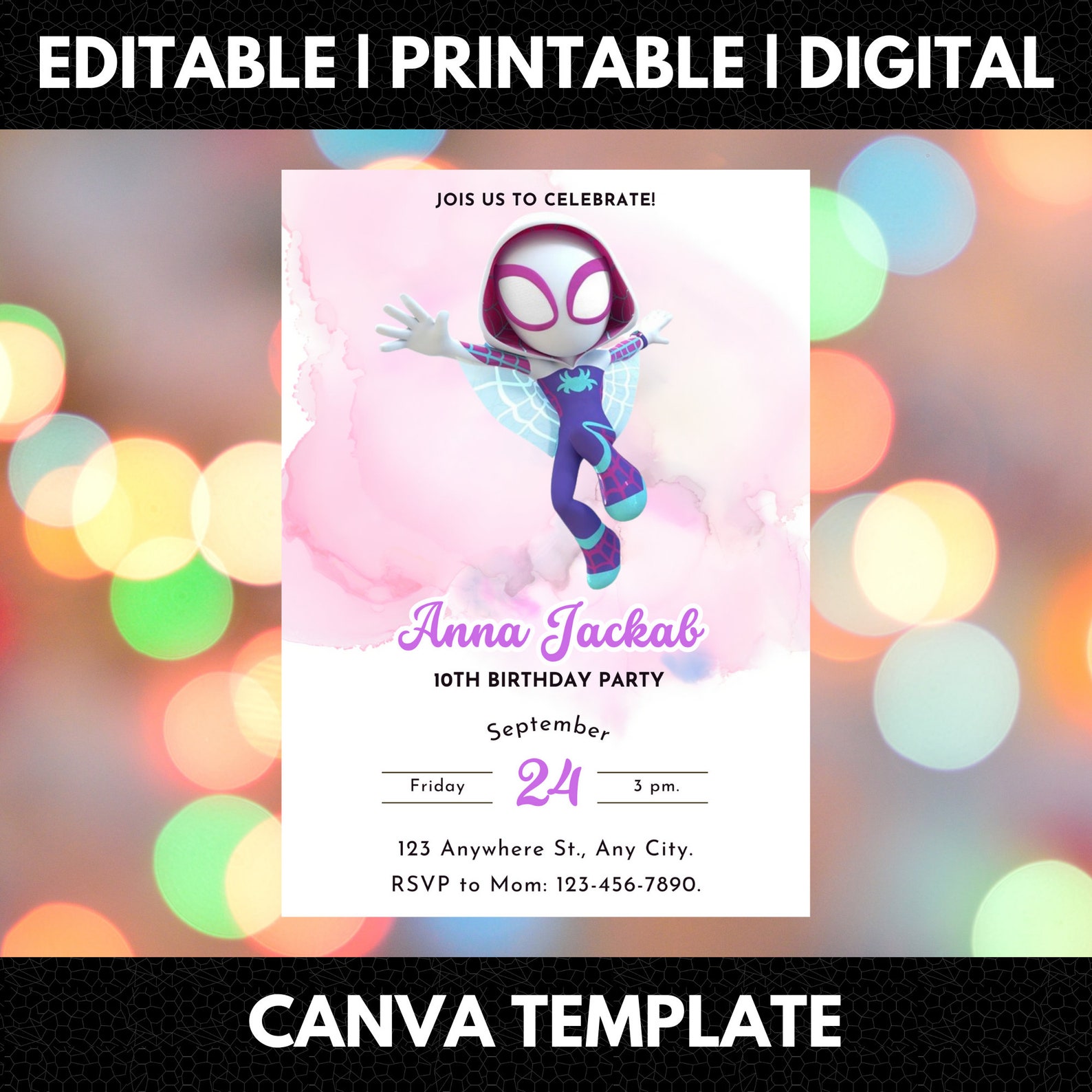 Ghost Spidey Birthday Invitation, Spiderman Friends, Editable Printable ...
