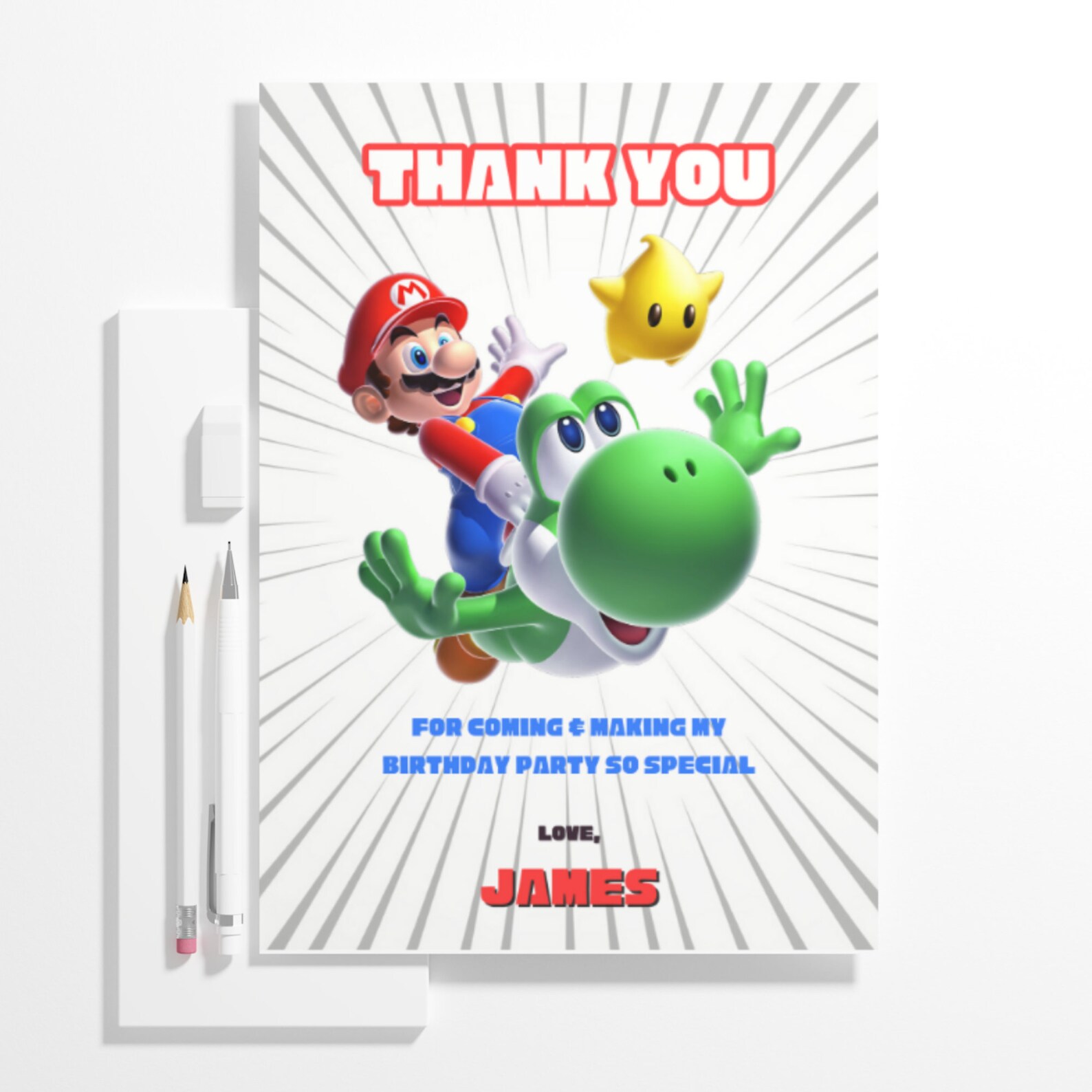 Editable Super Mario Thank You Cards, Printable Super Mario Birthday ...