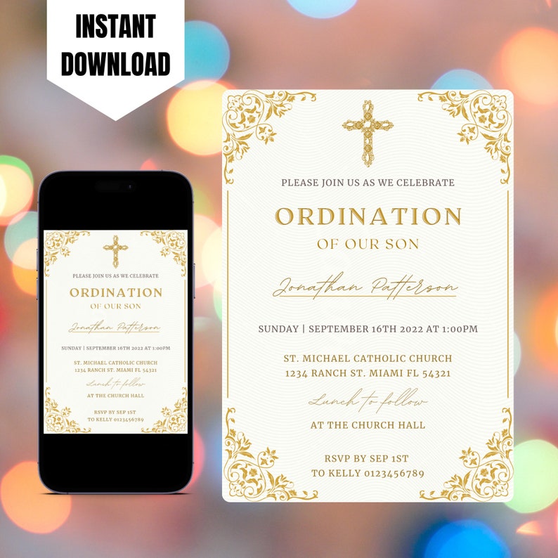 Editable Catholic Priest Ordination Invitation Template - Etsy