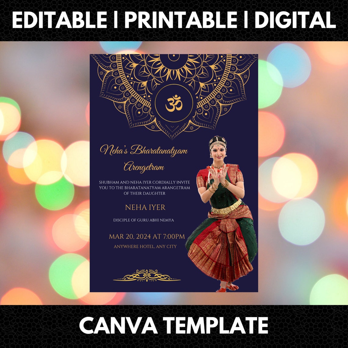 Editable Arangetram Invitation Template, Printable Indian Classical ...