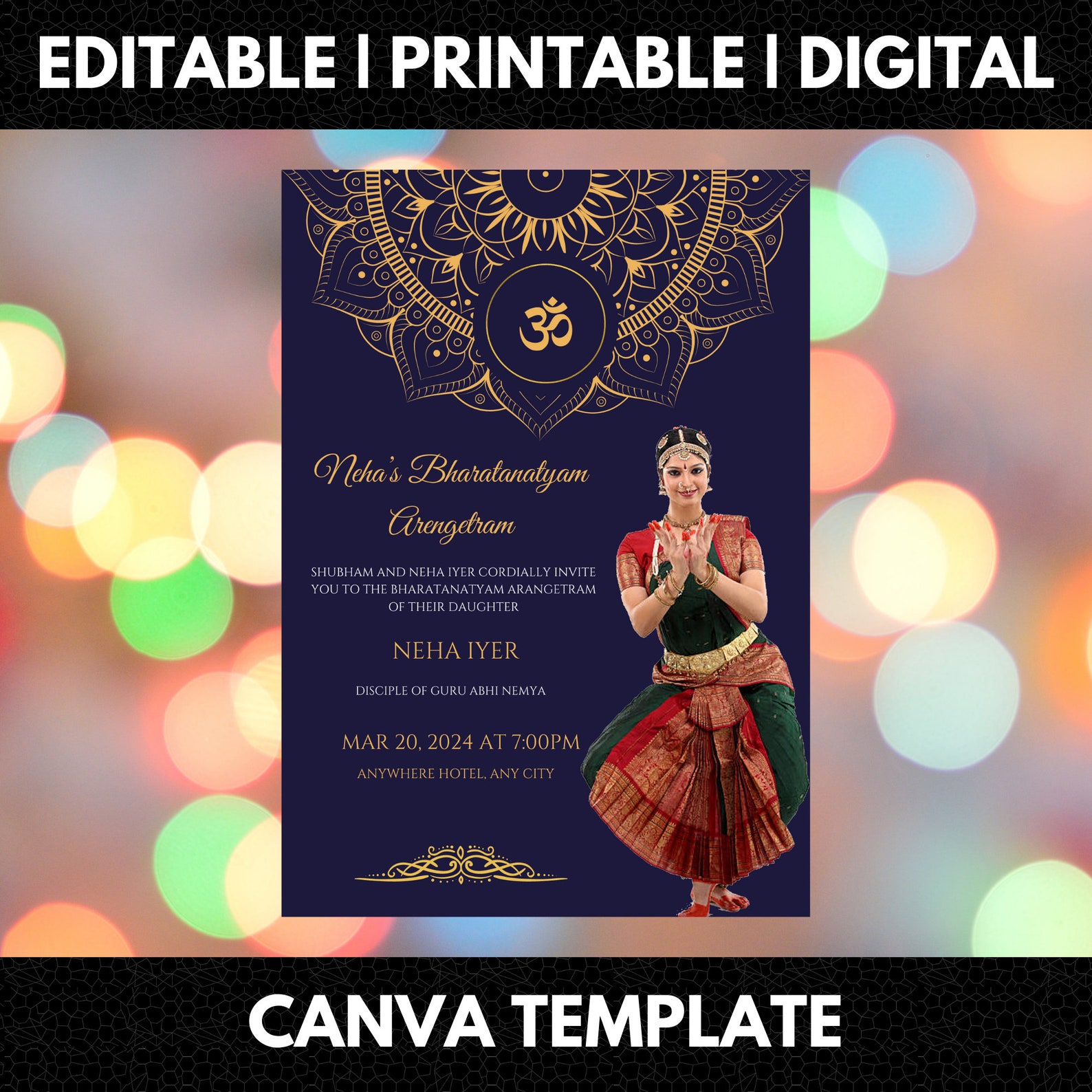 Editable Arangetram Invitation Template: Indian Classical Dance - Etsy