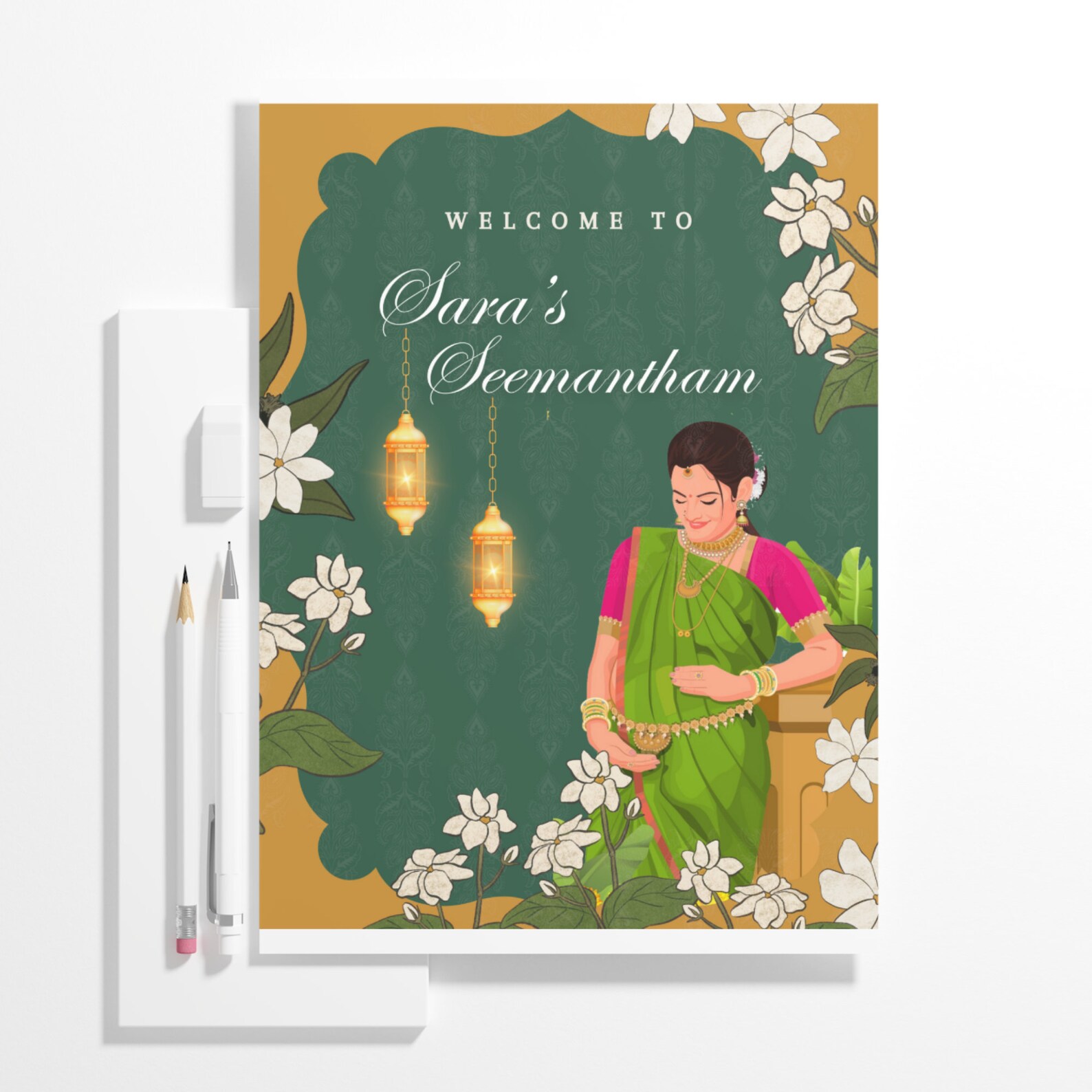 Editable Seemantham Ceremony Sign Template: Printable Baby Shower Decor ...