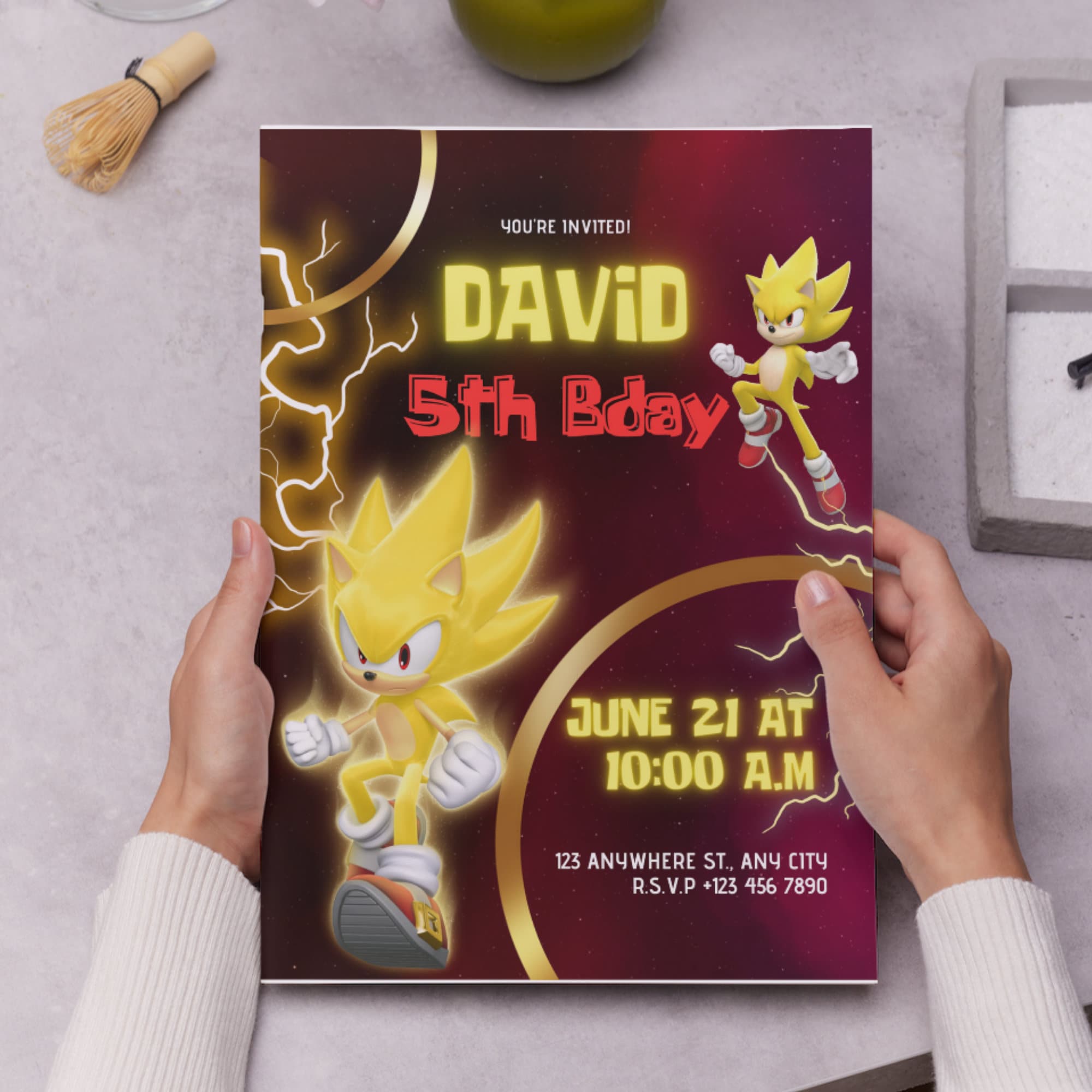 Editable Super Sonic Invitation, Printable Sonic Gold Birthday ...