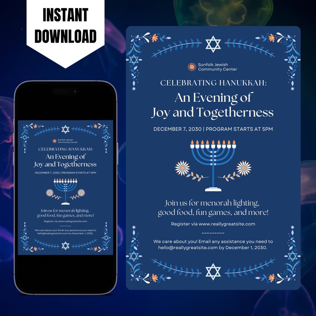Editable Hanukkah Invitation, Digital Hanukkah Party Invite, Hanukkah ...