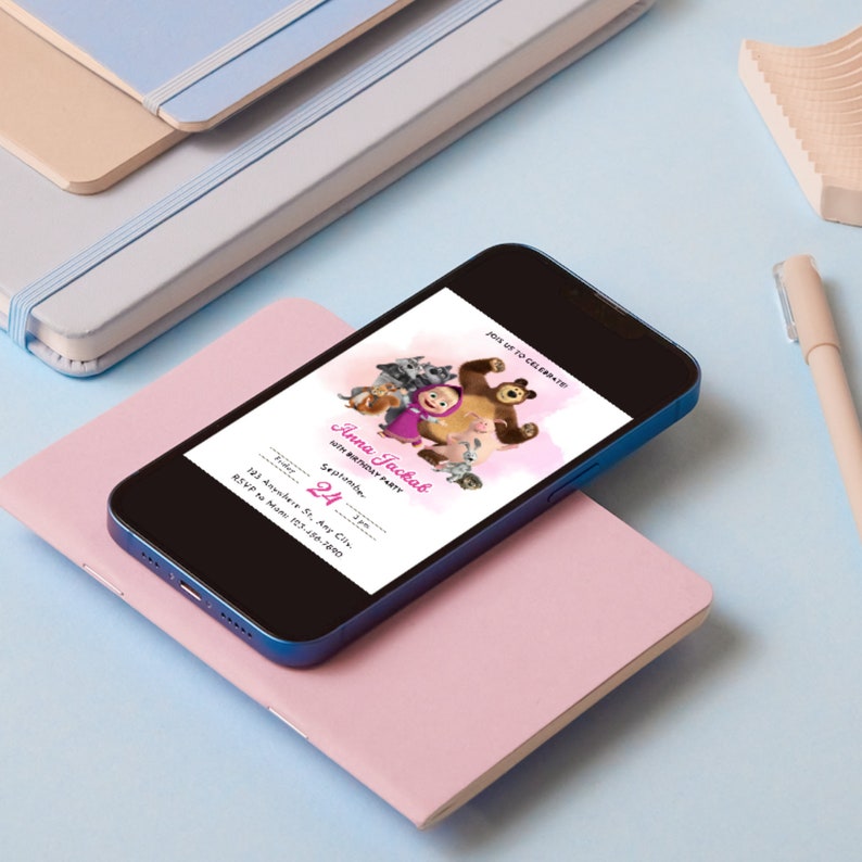 Editable Masha and the Bear Birthday Invitation - Etsy