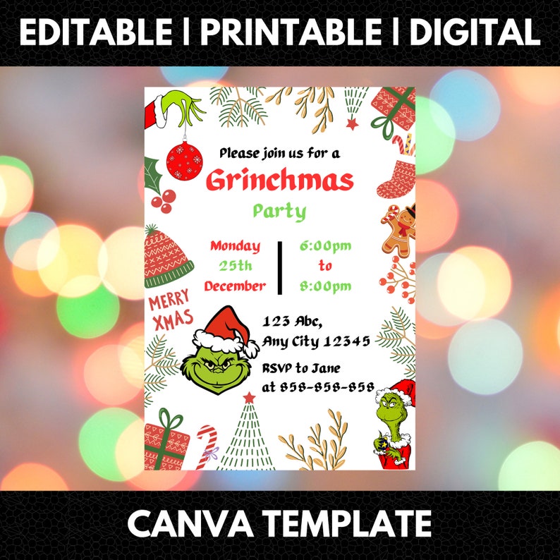 Editable Grinchmas Christmas Invitation Template Printable - Etsy