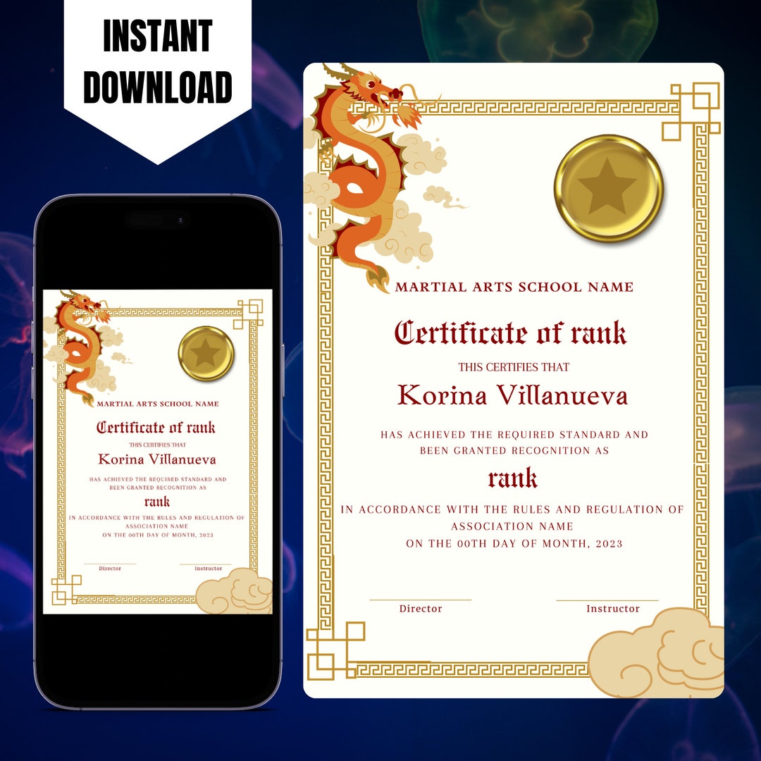Editable Certificate of Rank, Rank Certificate, Digital Downloads ...