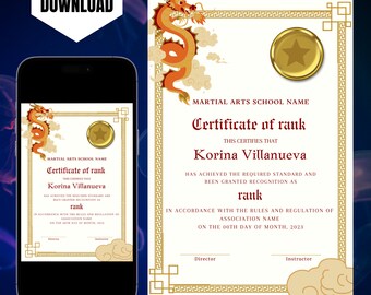 Editable Certificate of Rank, Rank Certificate, Digital Downloads ...