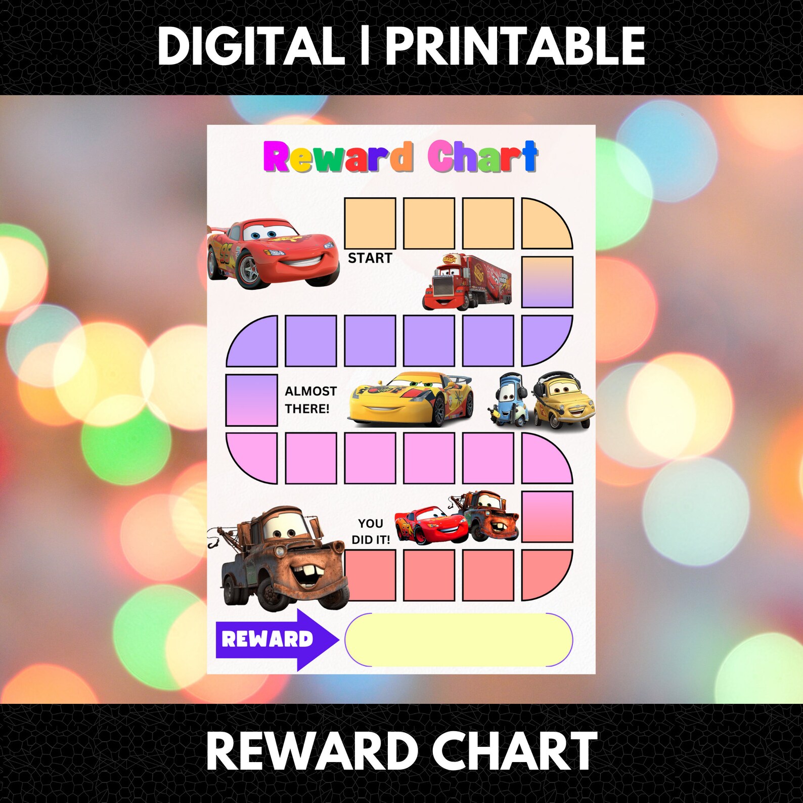 Cars Reward Chart, Printable Cars Behavior Chart, Digital Cars Reward ...