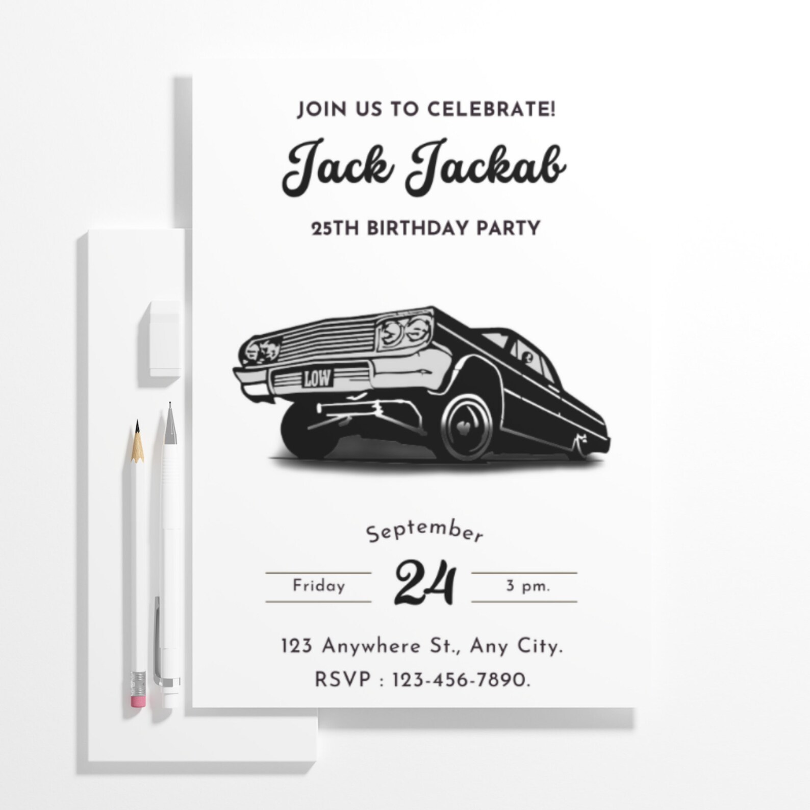 Editable Lowrider Birthday Invitation: Black & White Canva Template - Etsy