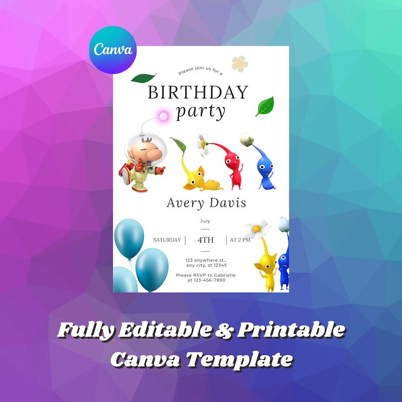 Editable Pikmin Birthday Invitation: Printable Party Invite - Etsy