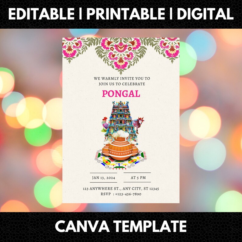 Editable Pongal Invitation, Printable Pongal Celebration Invite ...