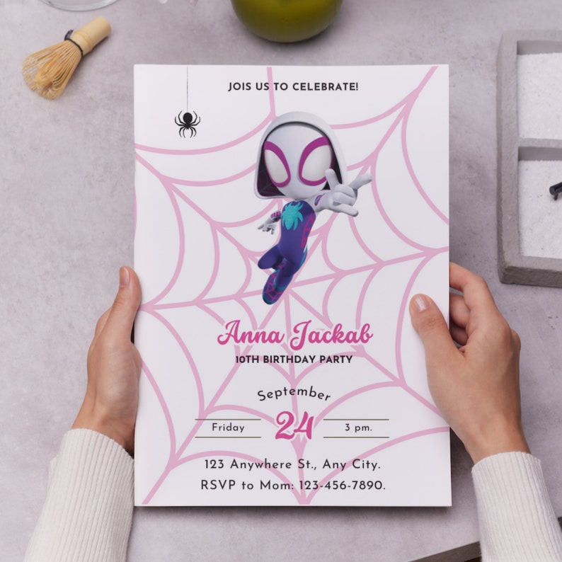Editable Ghost Spidey Birthday Invitation, Printable Spidey and His ...