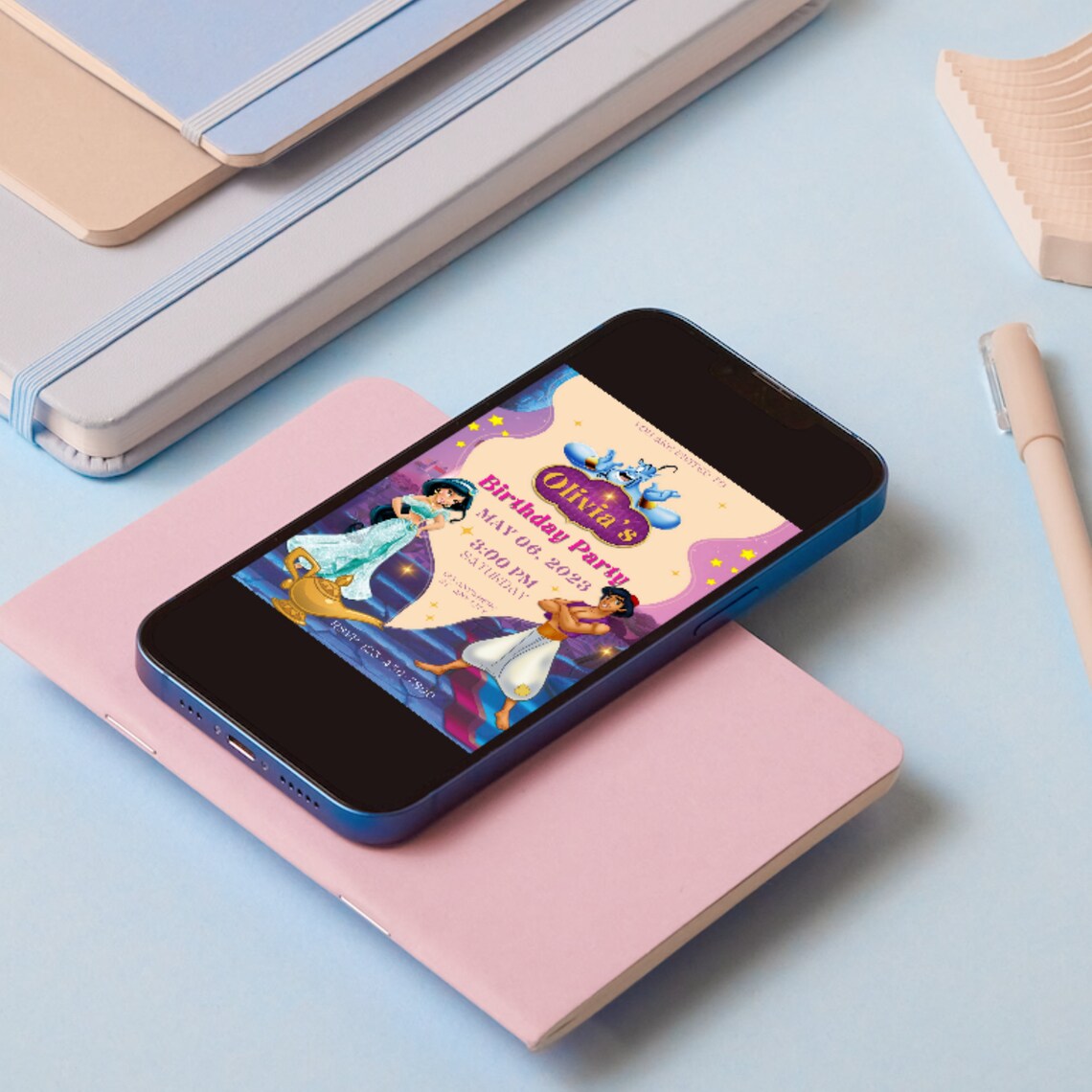 Editable Jasmine & Aladdin Birthday Invitation Template, Printable ...