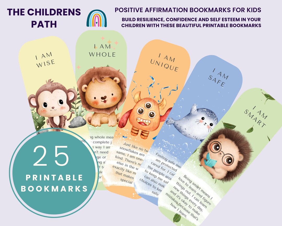 Children's' Printable Bookmarks 25 Positive Affirmations Create Self ...