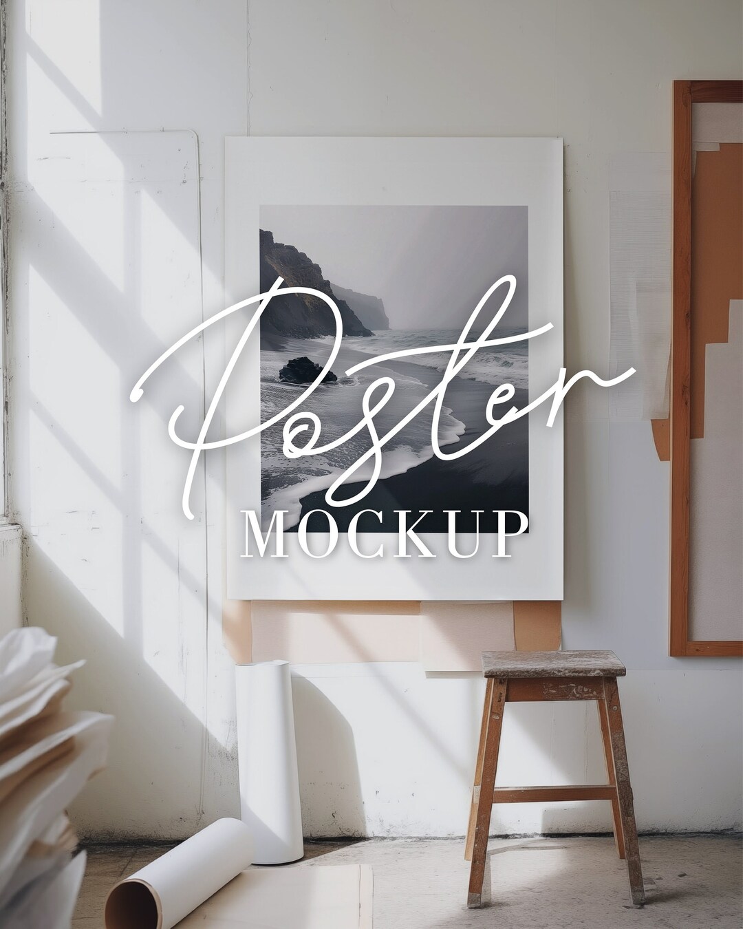 Blank Poster Mockup PSD, Art Studio Home Office Loft Modern Interior ...