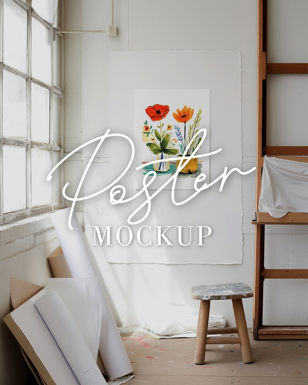 Blank Poster Mockup Psd, Art Studio Home Office Loft Modern Interior ...