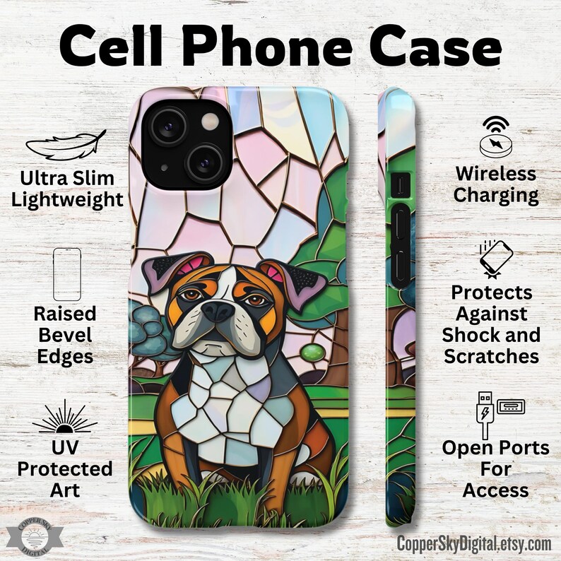 Stained Glass Dog Cell Phone Snap on Glossy Case Boxer Pit Bull Animal ...