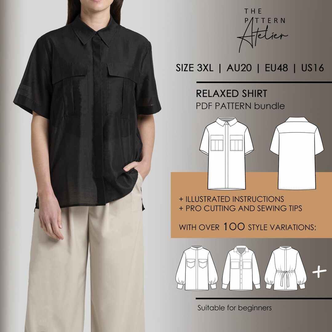 Relaxed Shirt PDF Digital Sewing Pattern BUNDLE – With Over 100 ...