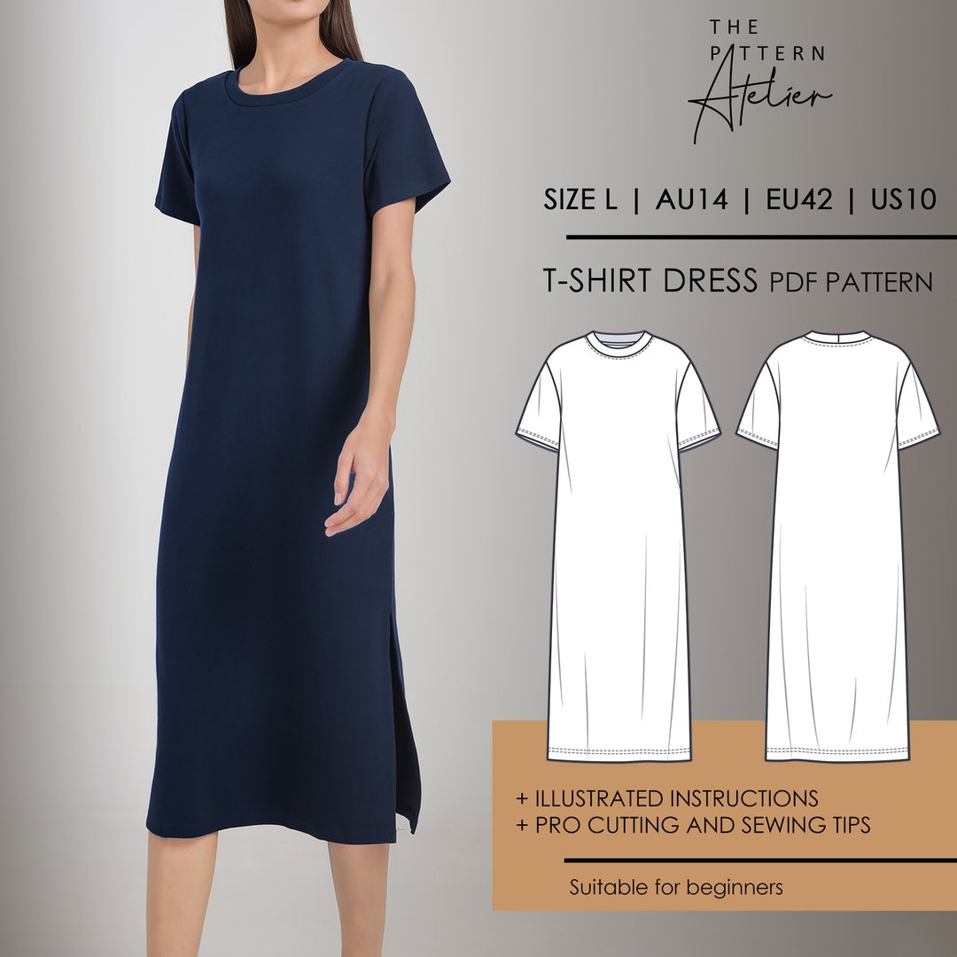 Midi T-shirt Dress PDF Digital Sewing Pattern [[ SIZE L | AU14 | EU42 | US10 ]] - Etsy