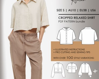 Cropped Shirt PDF Digital Sewing Pattern BUNDLE With Over 100 Possible ...