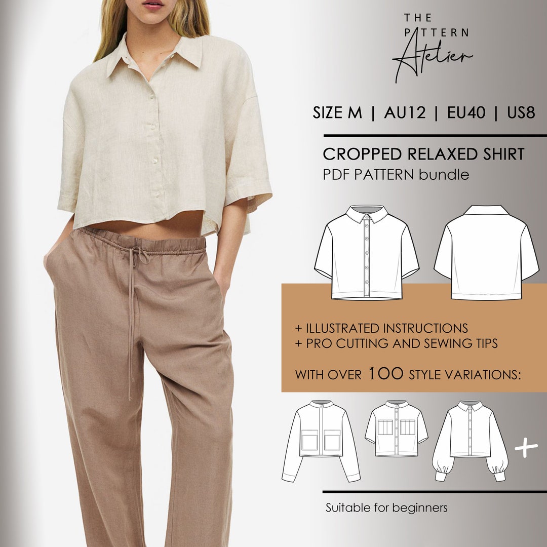 Cropped Shirt PDF Digital Sewing Pattern BUNDLE – With Over 100 ...
