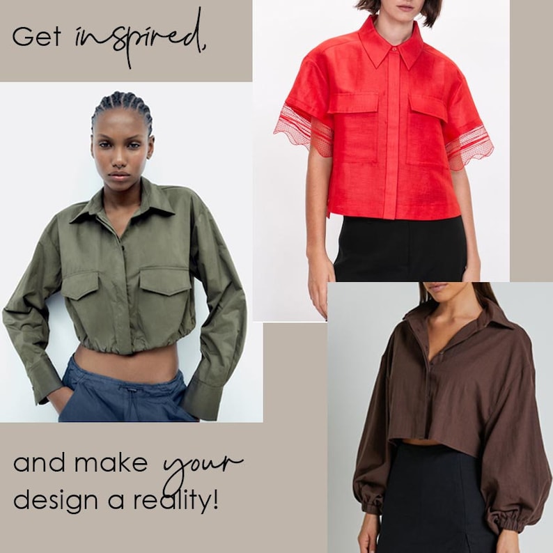 Cropped Shirt PDF Digital Sewing Pattern BUNDLE – With Over 100 ...