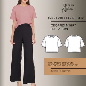 Cropped T-shirt PDF Digital Sewing Pattern [[ SIZE L | AU14 | EU42 ...