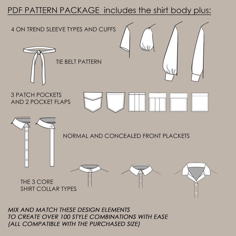 Cropped Shirt PDF Digital Sewing Pattern BUNDLE – With Over 100 ...