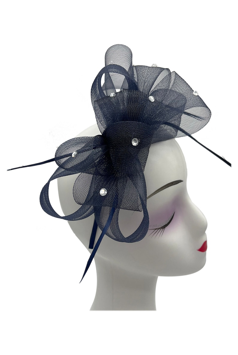 Navy Blue Fascinator Bow Shaped With Feathers With Headband and Clip ...