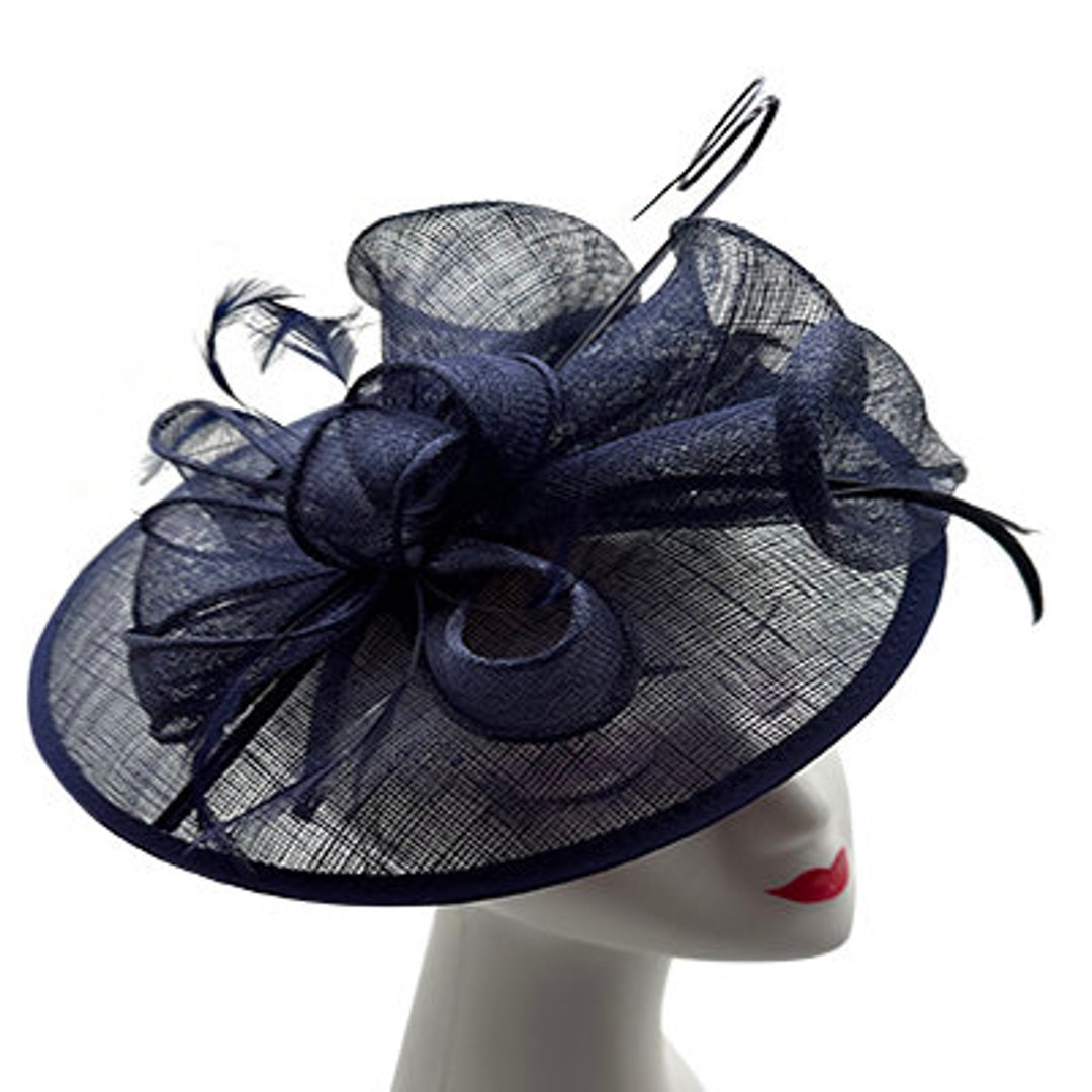 Navy Blue Fascinator Round Large Wedding Hat With Headband and Clip ...