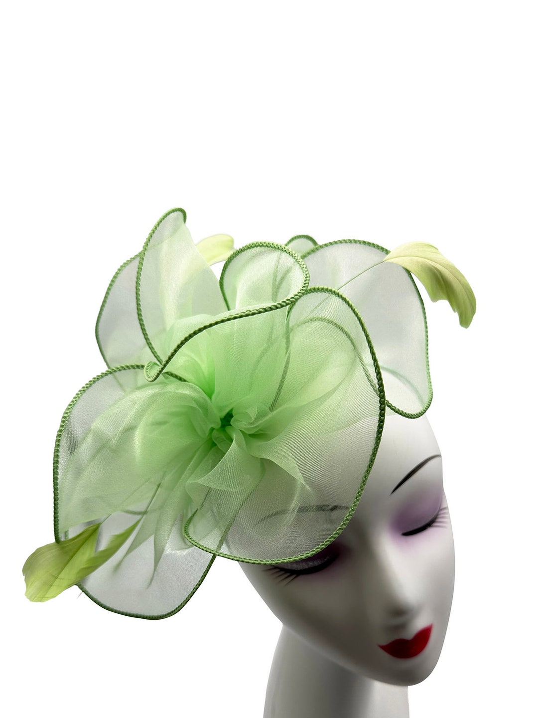 Light Green Fascinator Hat With Headband and Clip, Wave Shaped With ...