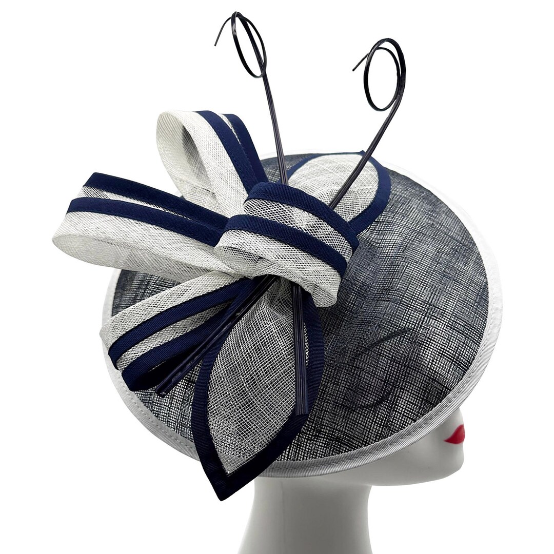 New Navy Fascinator With White Edges Round Shaped With Removable ...
