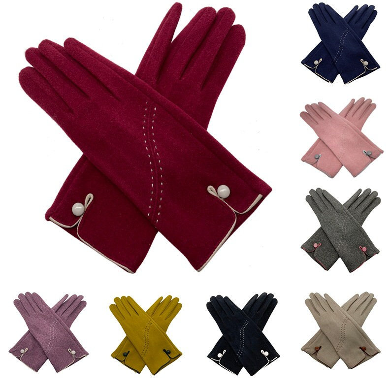 Women Button Gloves Ladies Plain Solid Colour Gloves Touch Screen ...