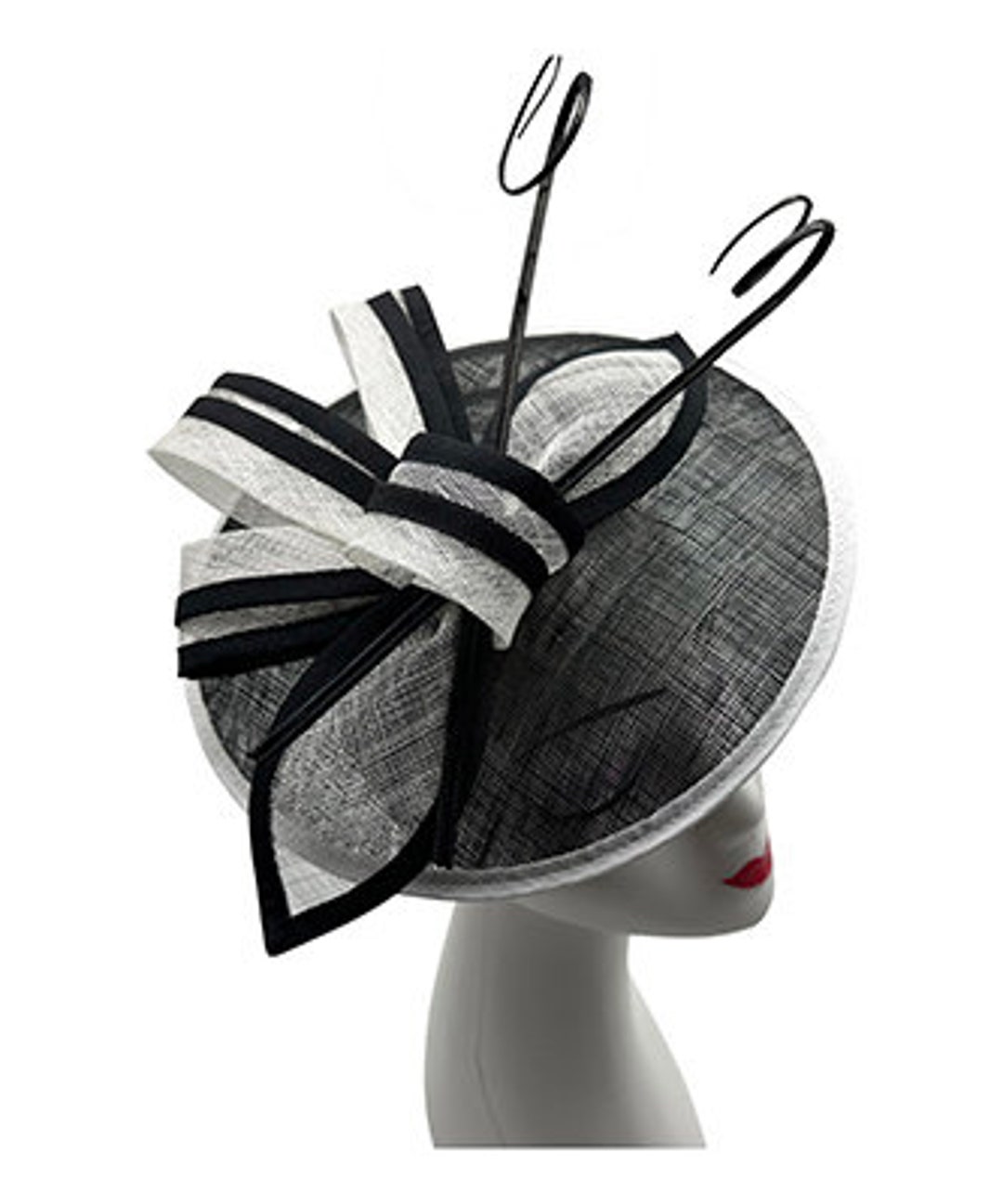 Black Fascinator With White Edges Round Shaped With Removable Headband ...