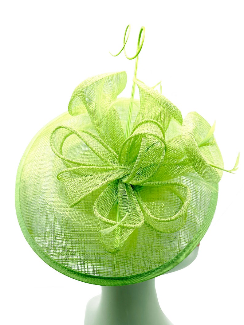 Lime Green Fascinator Sinamay Made Round Headband and Clip With ...
