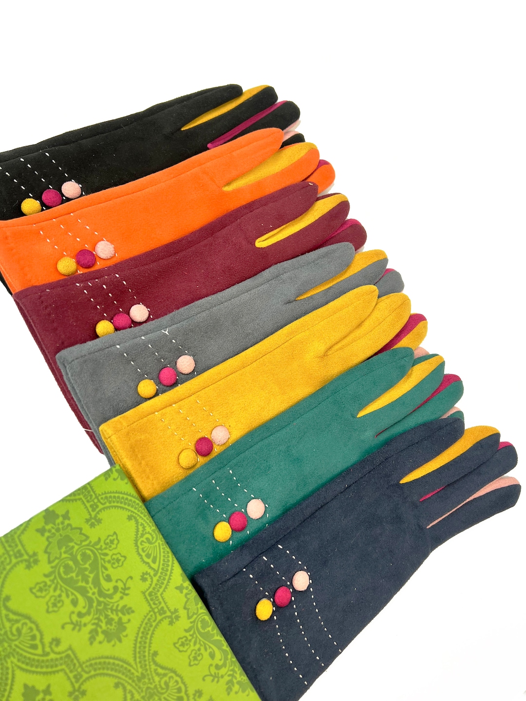 Women Button Gloves Ladies Multi Colours Gloves Touch Screen Gloves ...