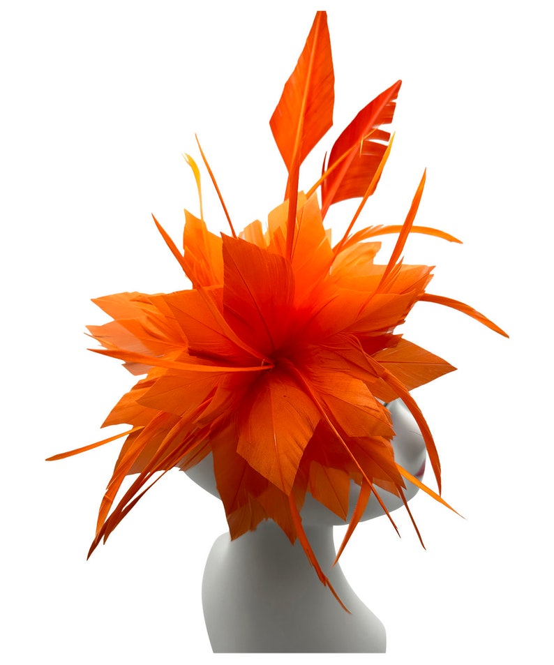 Orange Fascinator With Headband and Clip With Flower Feathers for ...