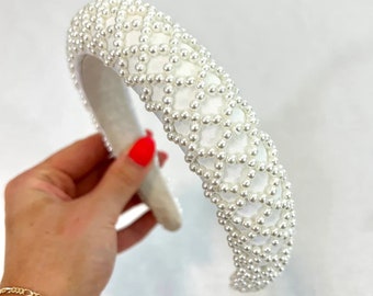 Pearl Headband, White Pearl Headband, Bridal Headband, Padded Wedding ...